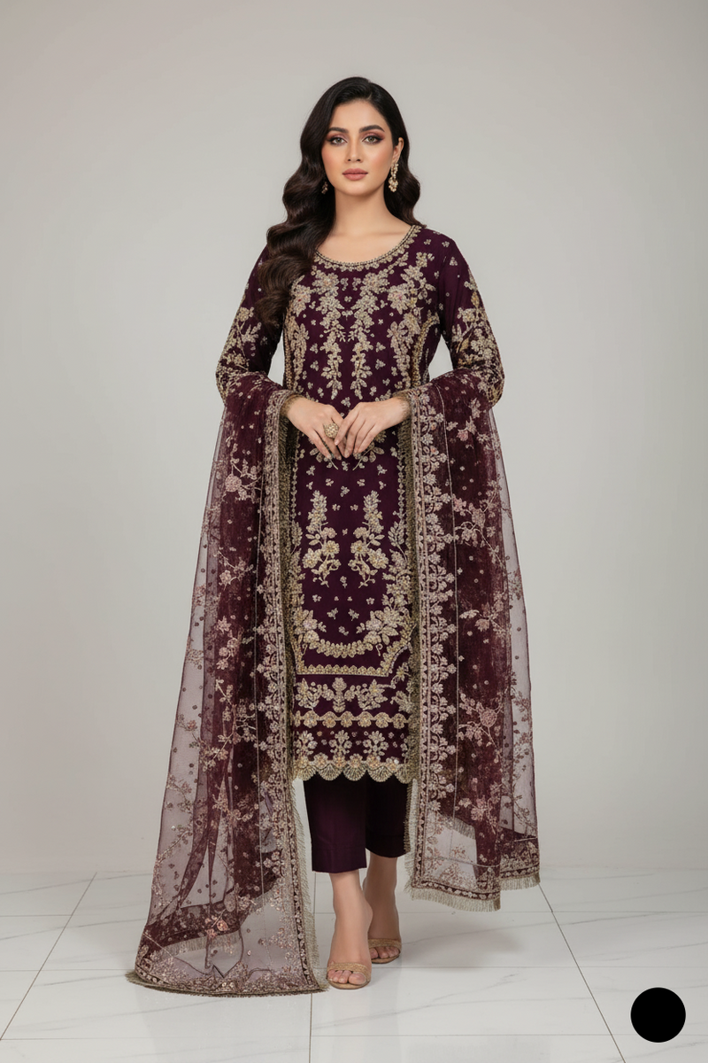 ABL 4281 DARK PURPLE 3-Piece Shirt Outfit with Dupatta – Amir Boutique